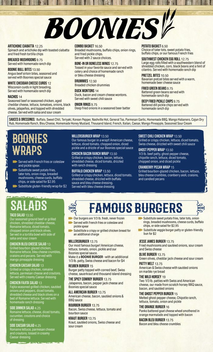 Menu - Boonies Bar And Grill