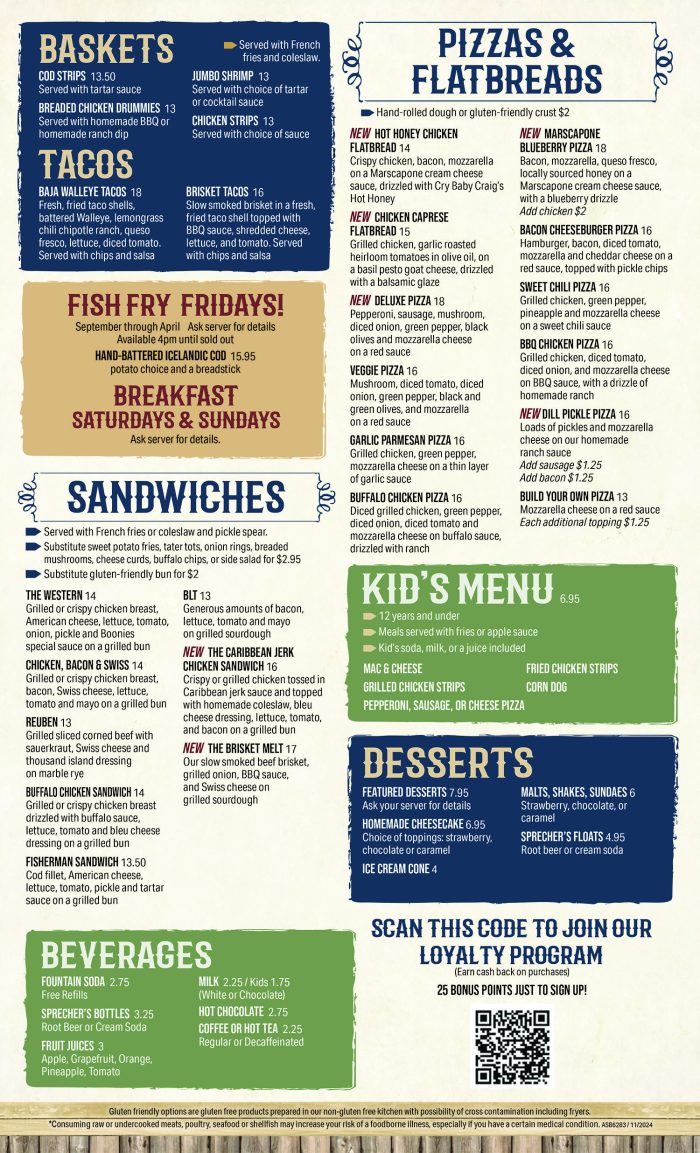 Menu - Boonies Bar And Grill